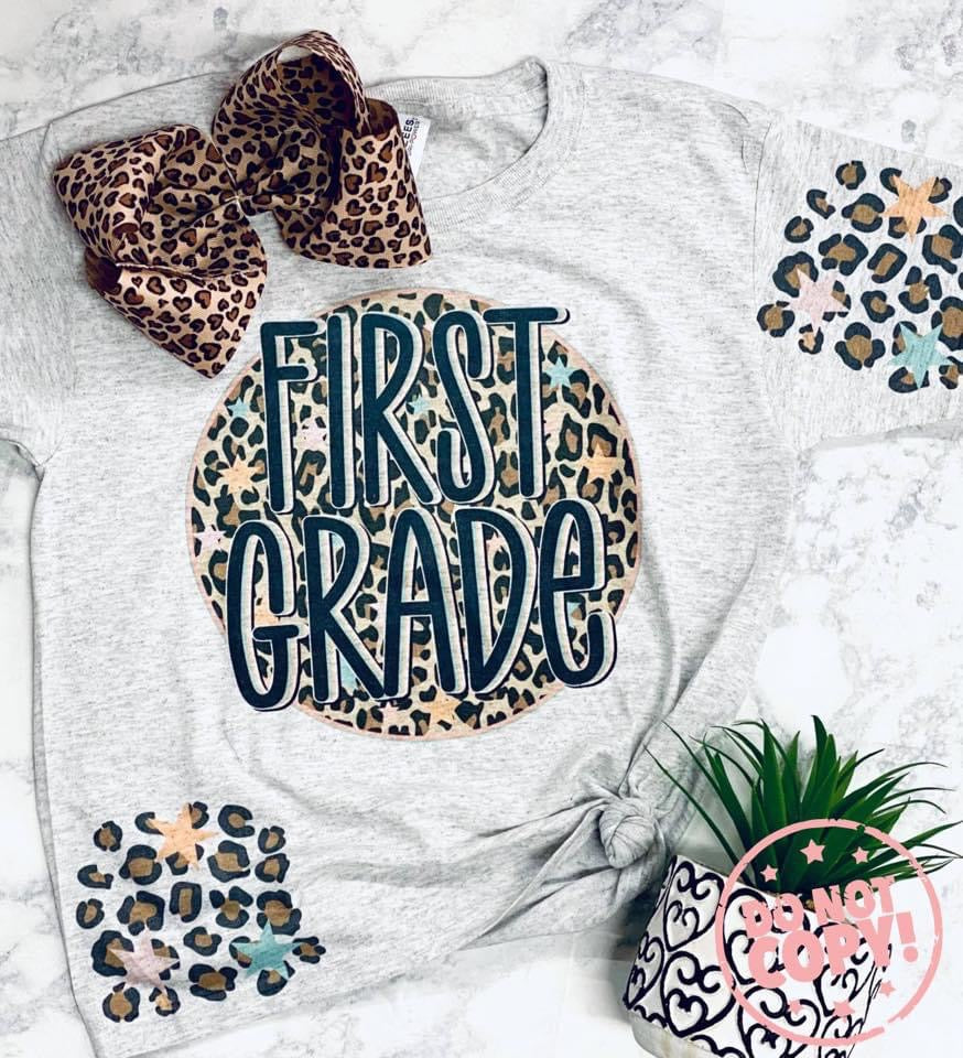 First Grade Leopard Grade Level Tee – Rivers’ Rustic Designs