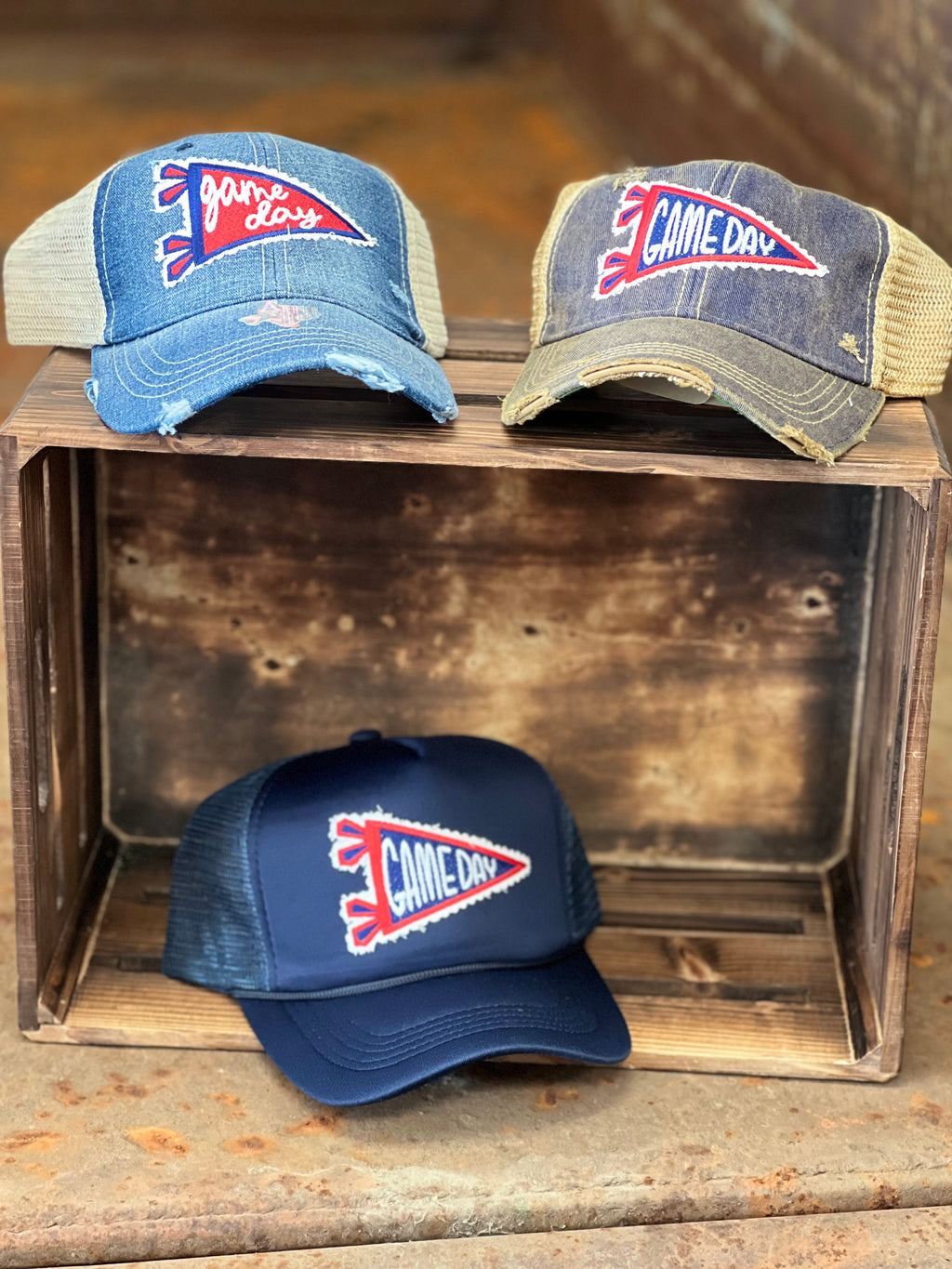 Red & Navy Gameday Pennant Hats – Rivers’ Rustic Designs