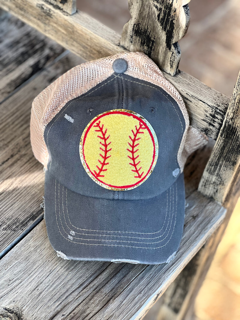 Chenille Softball Patch Hat – Rivers’ Rustic Designs